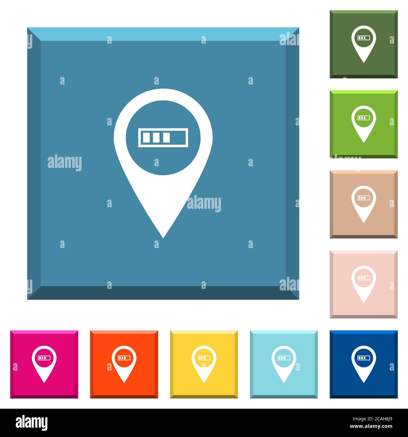 Route planning GPS white icons on edged square buttons in various ...