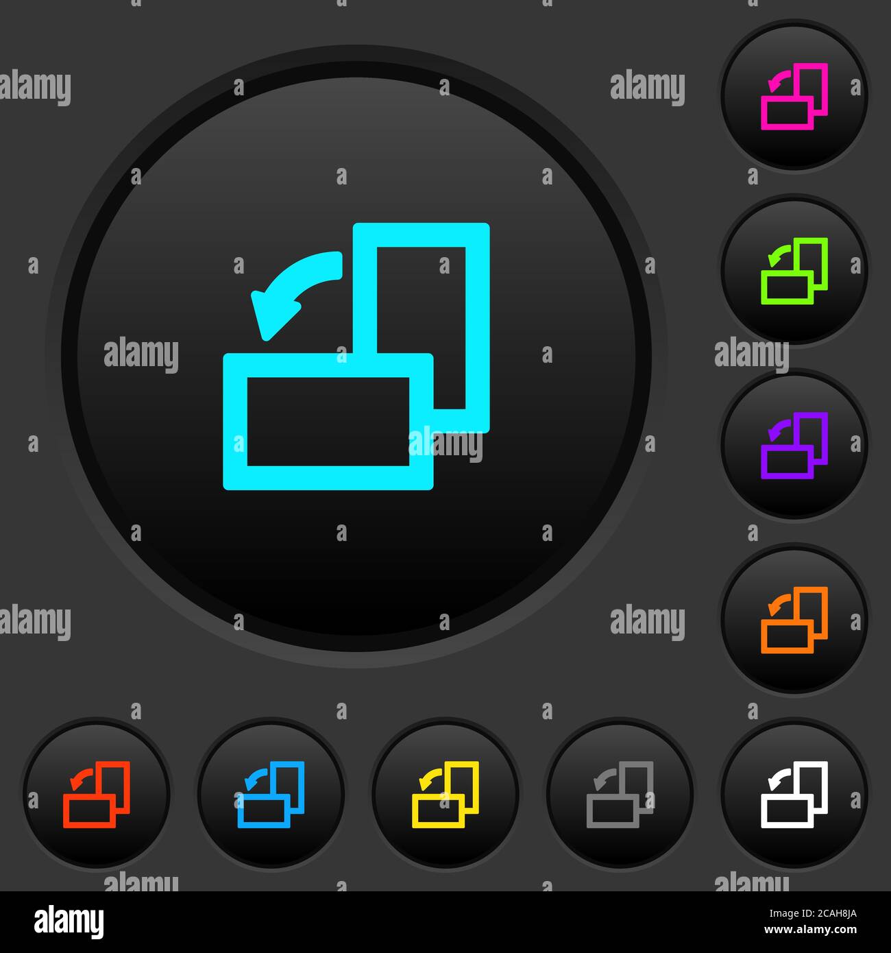 Rotate left dark push buttons with vivid color icons on dark grey ...