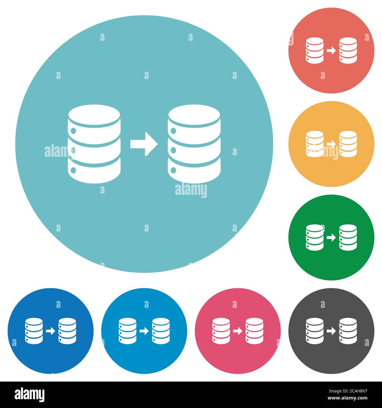 Database mirroring flat white icons on round color backgrounds Stock ...