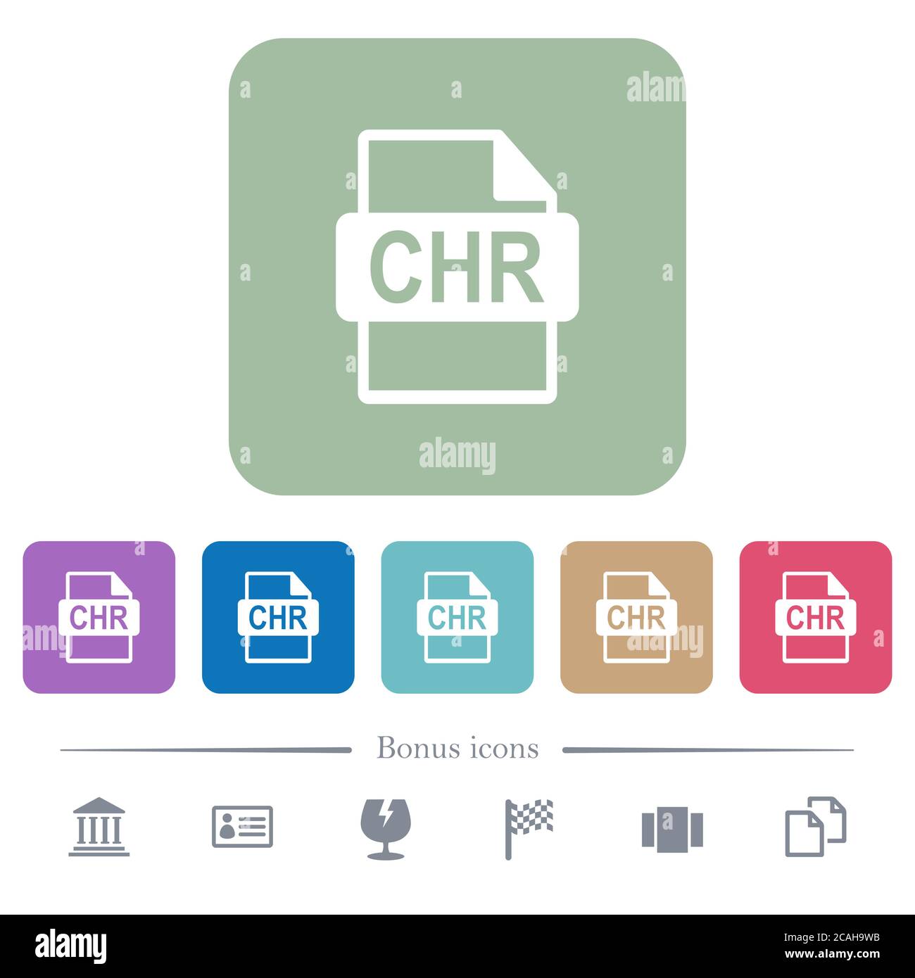 CHR file format white flat icons on color rounded square backgrounds. 6 ...