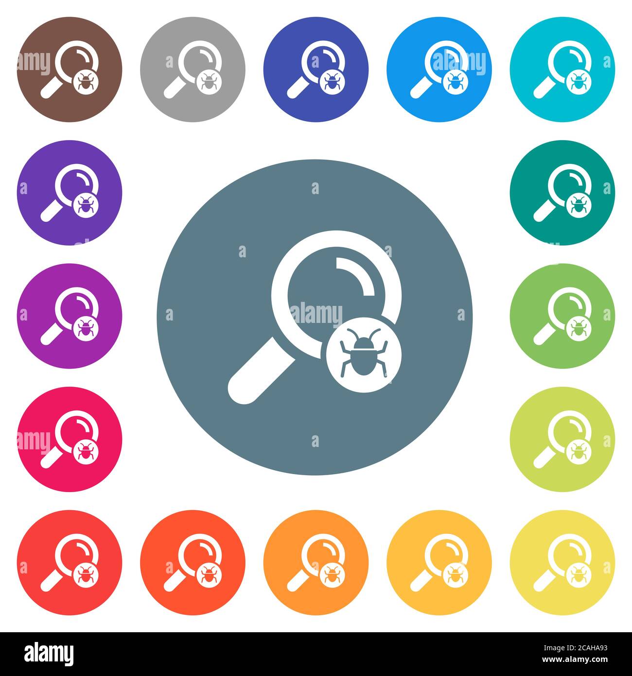 Scanning for malware flat white icons on round color backgrounds. 17 ...