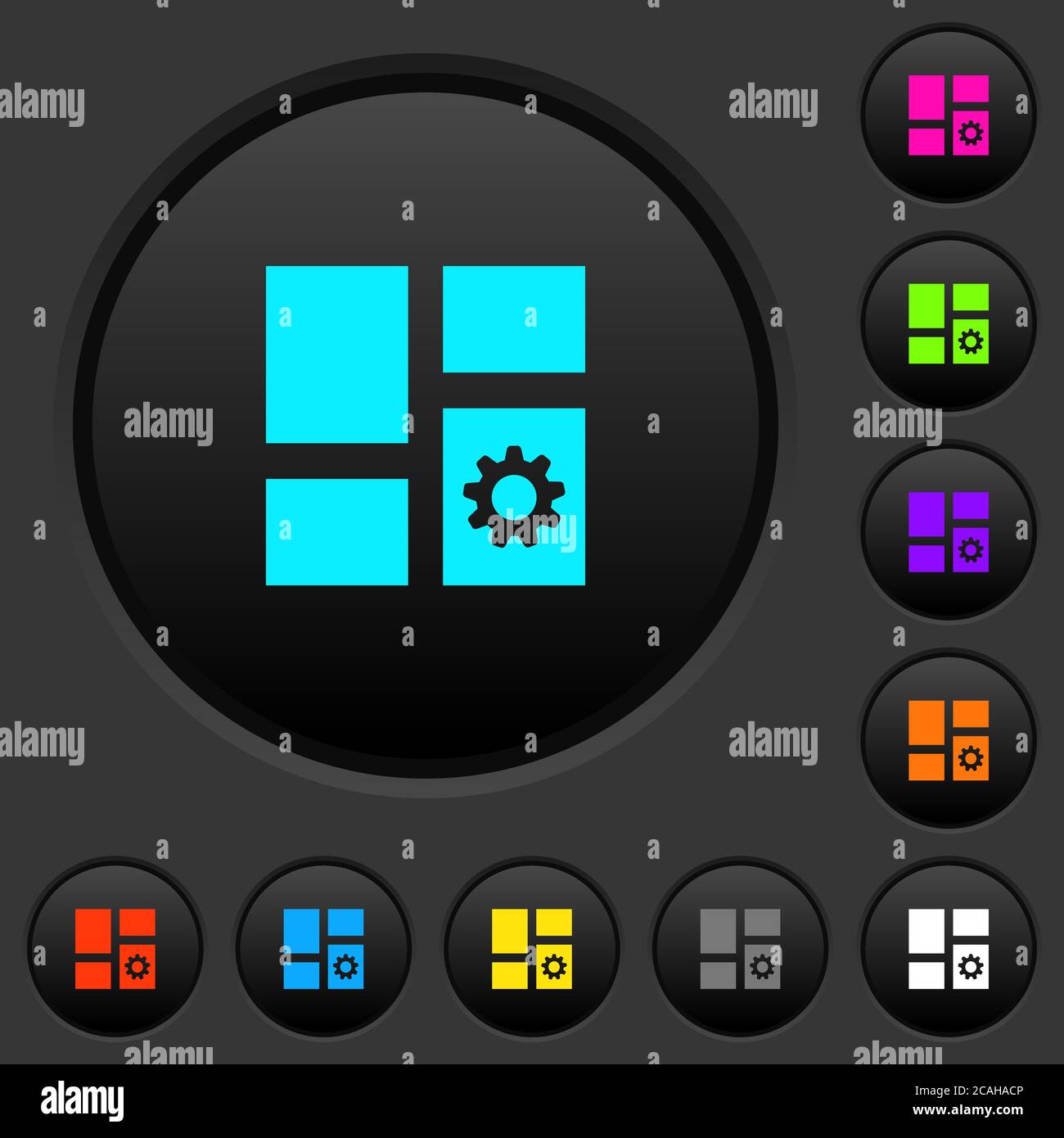 Dashboard settings dark push buttons with vivid color icons on dark ...