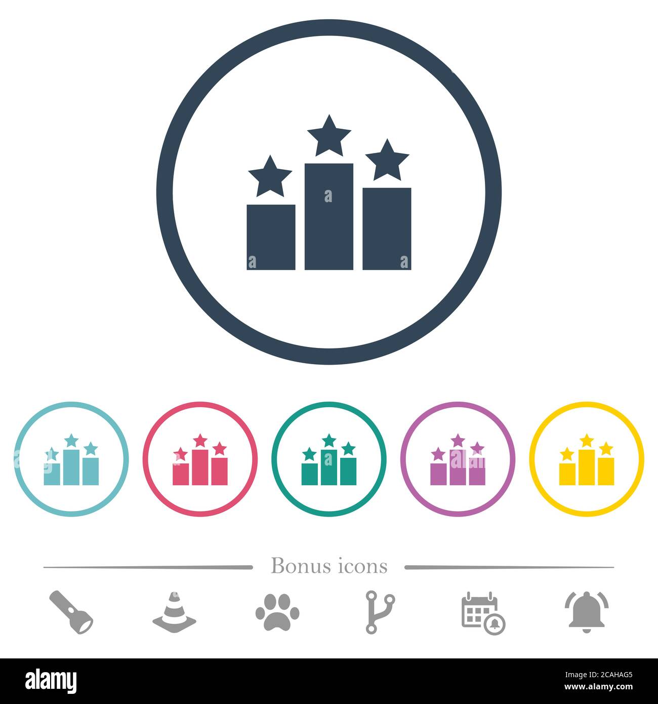 Ranking flat color icons in round outlines. 6 bonus icons included ...