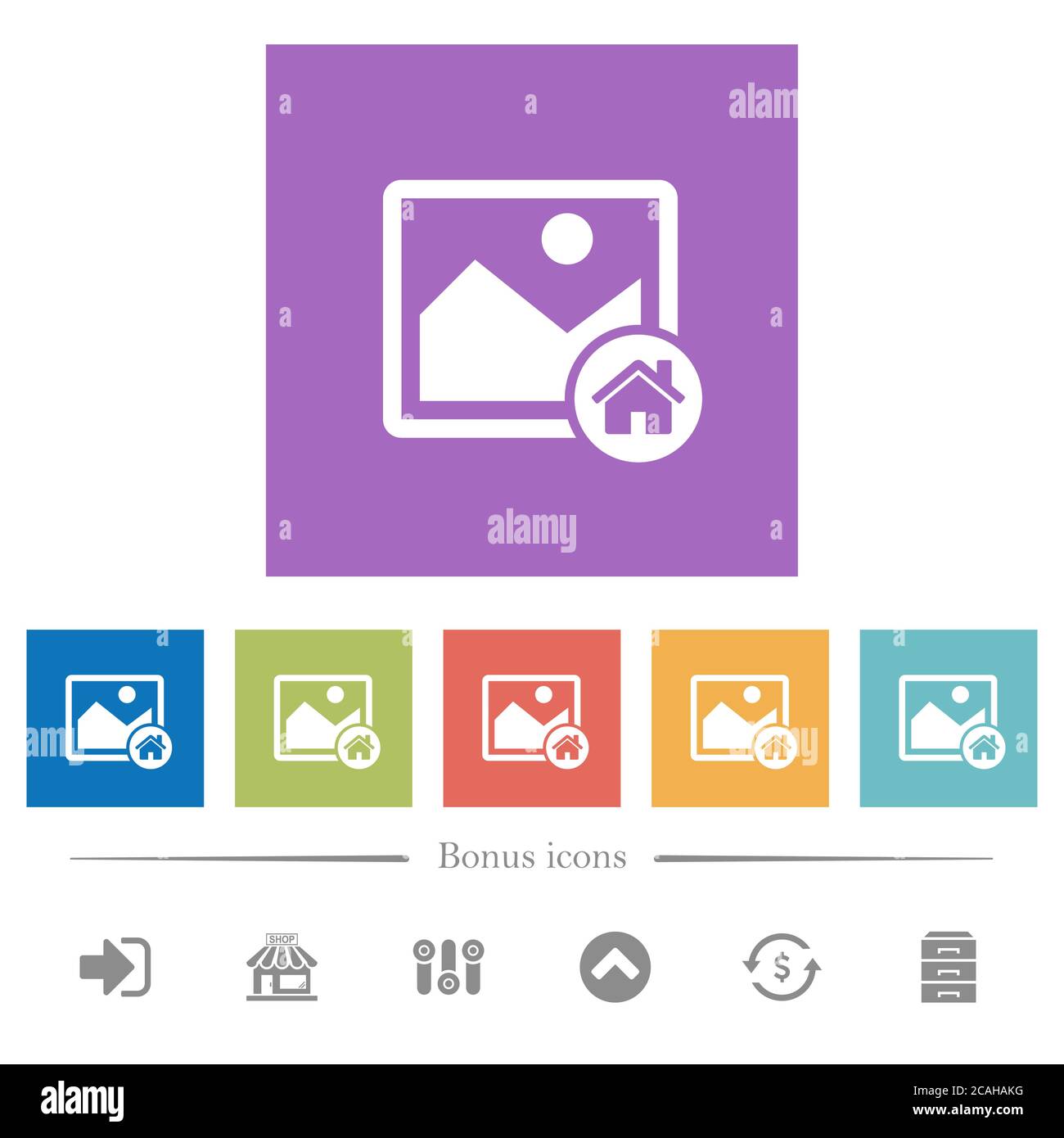 Default image flat white icons in square backgrounds. 6 bonus icons ...
