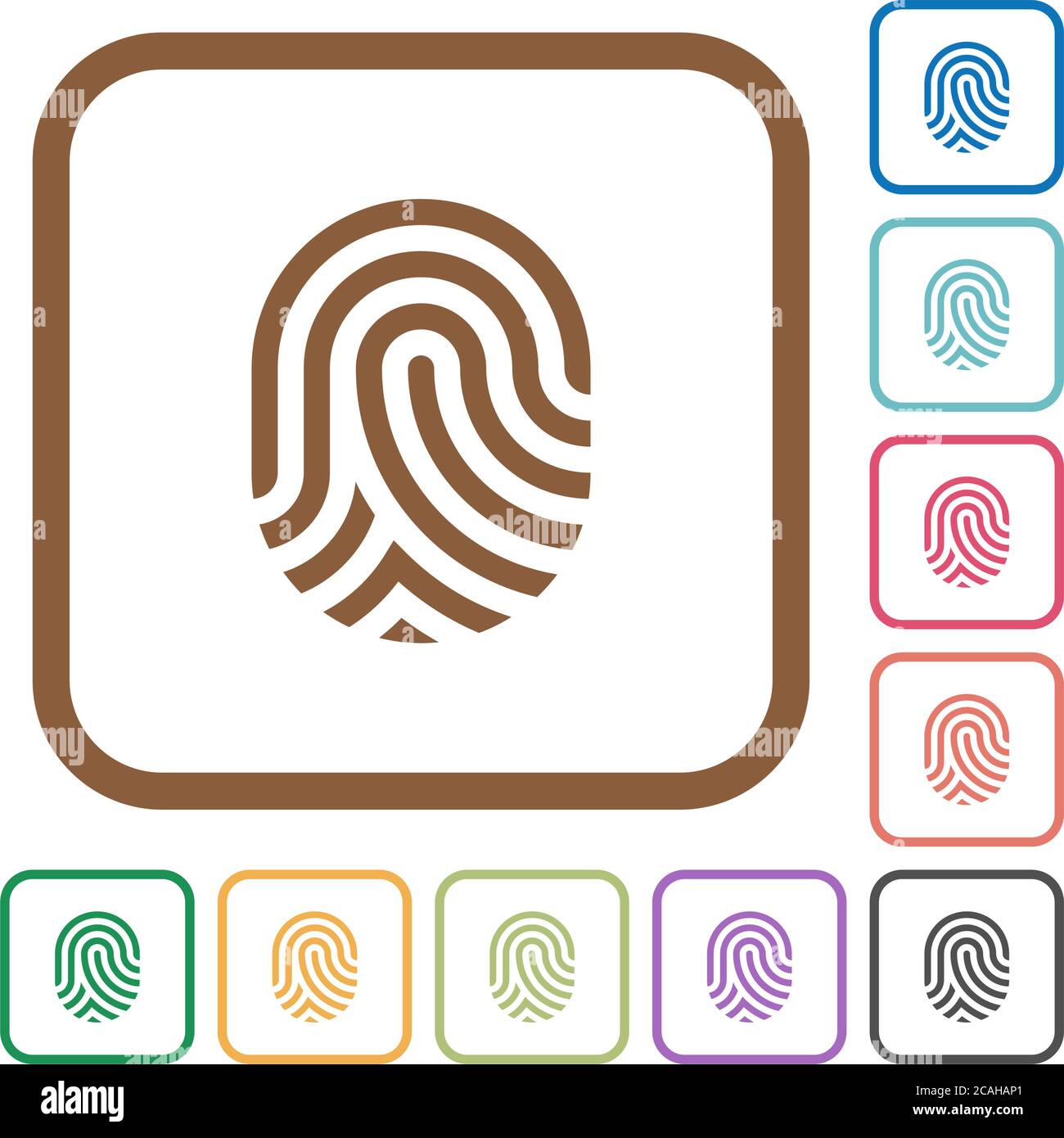Fingerprint simple icons in color rounded square frames on white ...