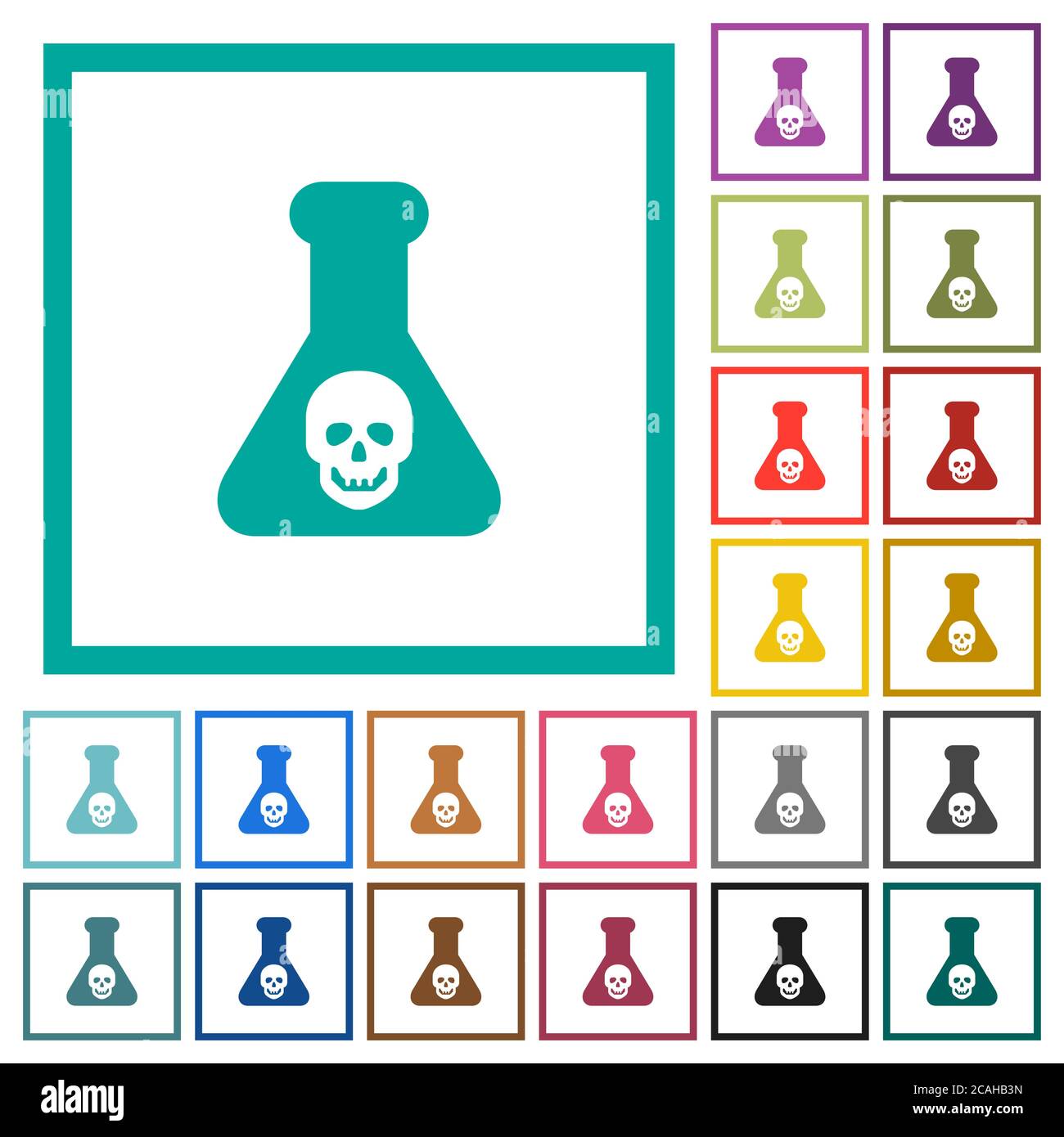 Dangerous chemical experiment flat color icons with quadrant frames on ...