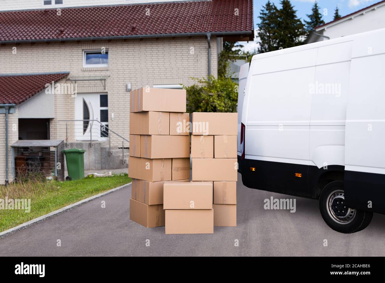 Van With Boxes On Street From Relocation Service Business Stock Photo ...