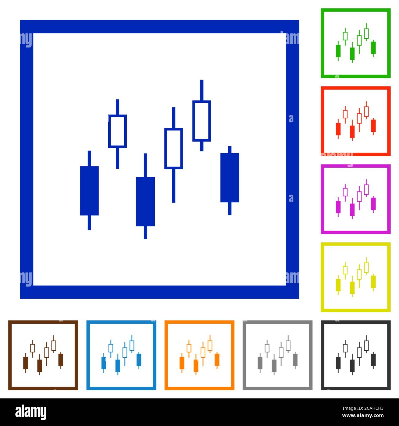 Candlestick chart flat color icons in square frames on white background ...
