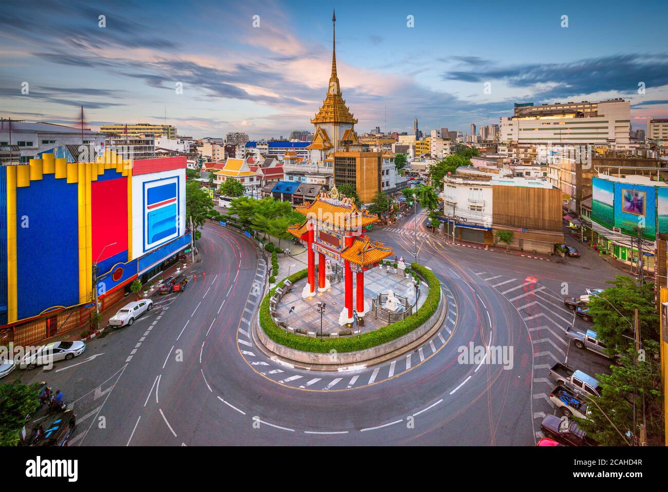 Odeon Roundabout, Bangkok, Thailand in Chinatown at dusk Stock Photo ...