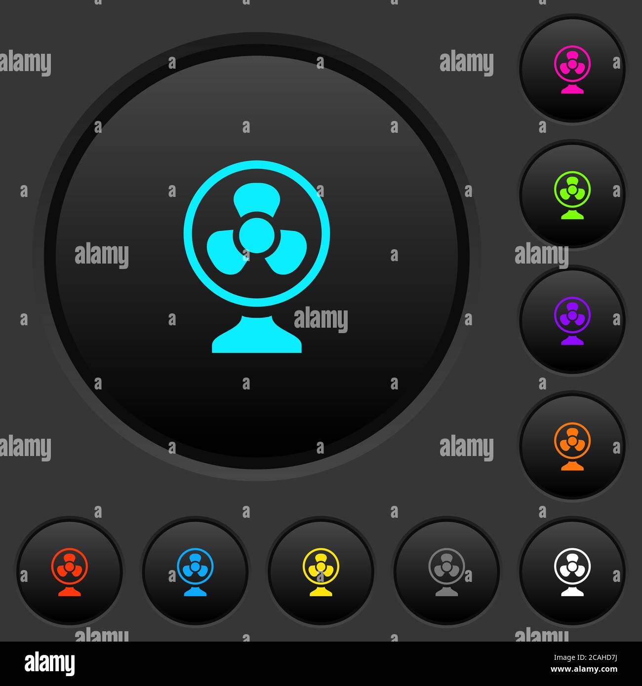 Table fan dark push buttons with vivid color icons on dark grey ...