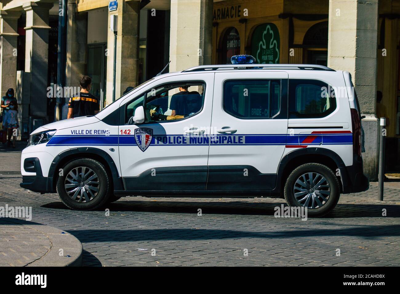 Reims France August 06, 2020 View of a traditional French police car ...