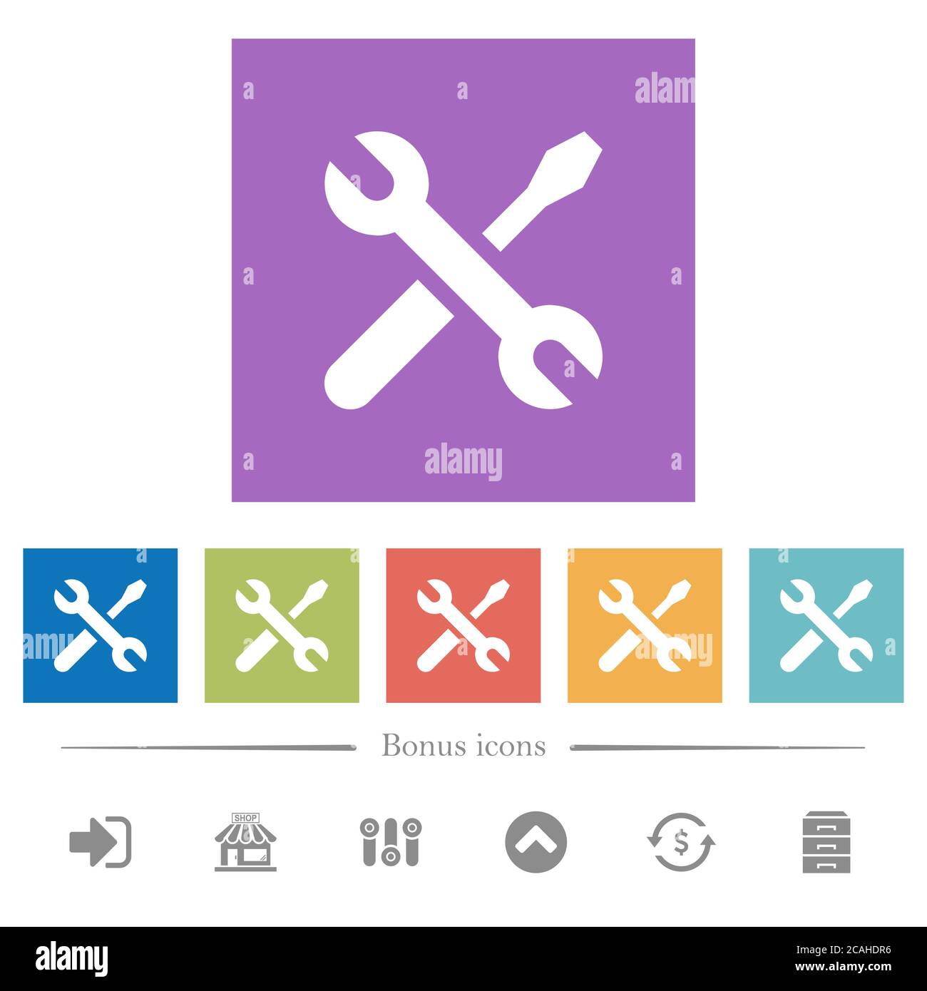 Maintenance flat white icons in square backgrounds. 6 bonus icons ...