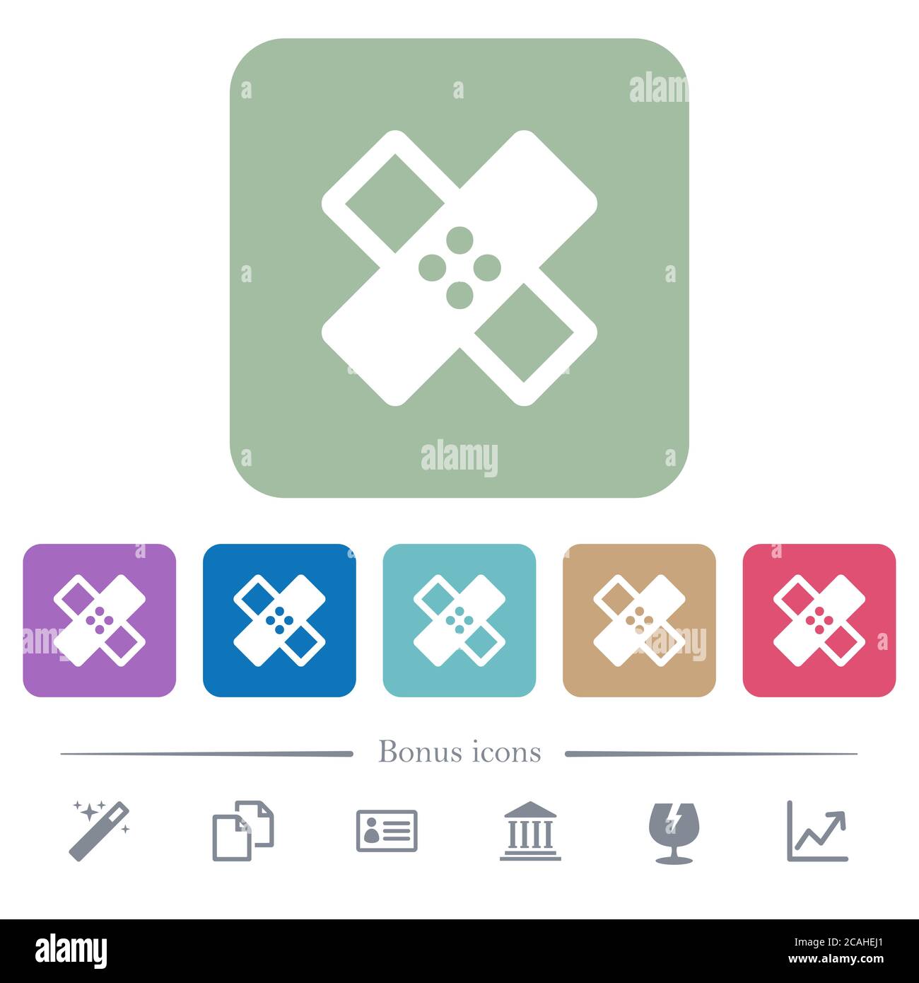 Band aid white flat icons on color rounded square backgrounds. 6 bonus icons included Stock ...
