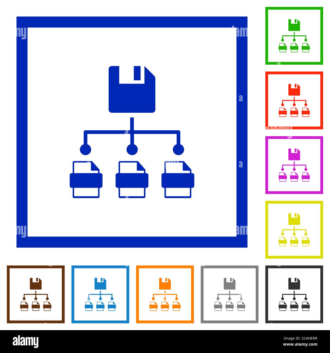 Save file as multiple format flat color icons in square frames on white ...