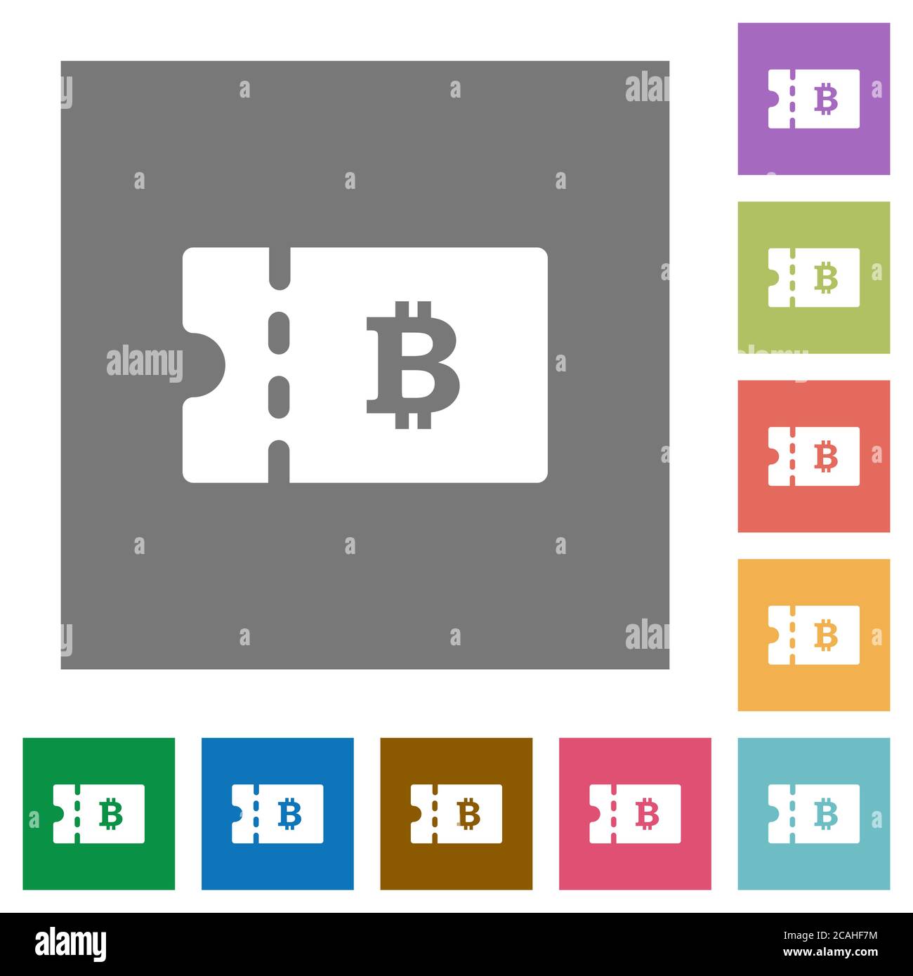 Bitcoin discount coupon flat icons on simple color square backgrounds ...