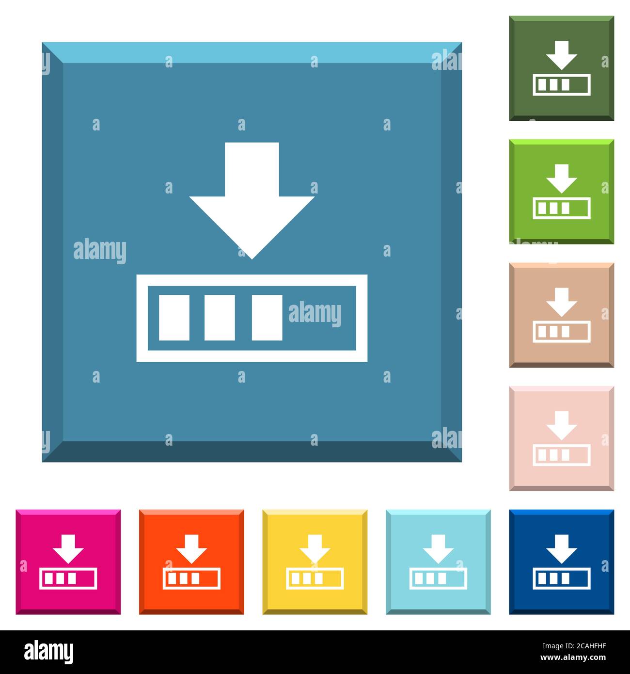 Download in progress white icons on edged square buttons in various ...