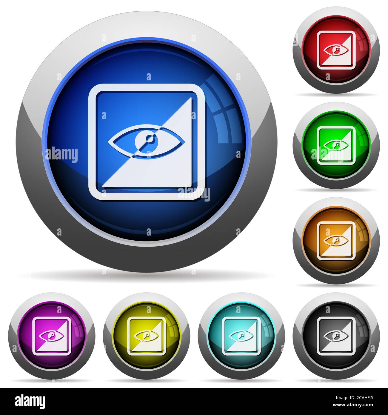 Invert object icons in round glossy buttons with steel frames Stock ...