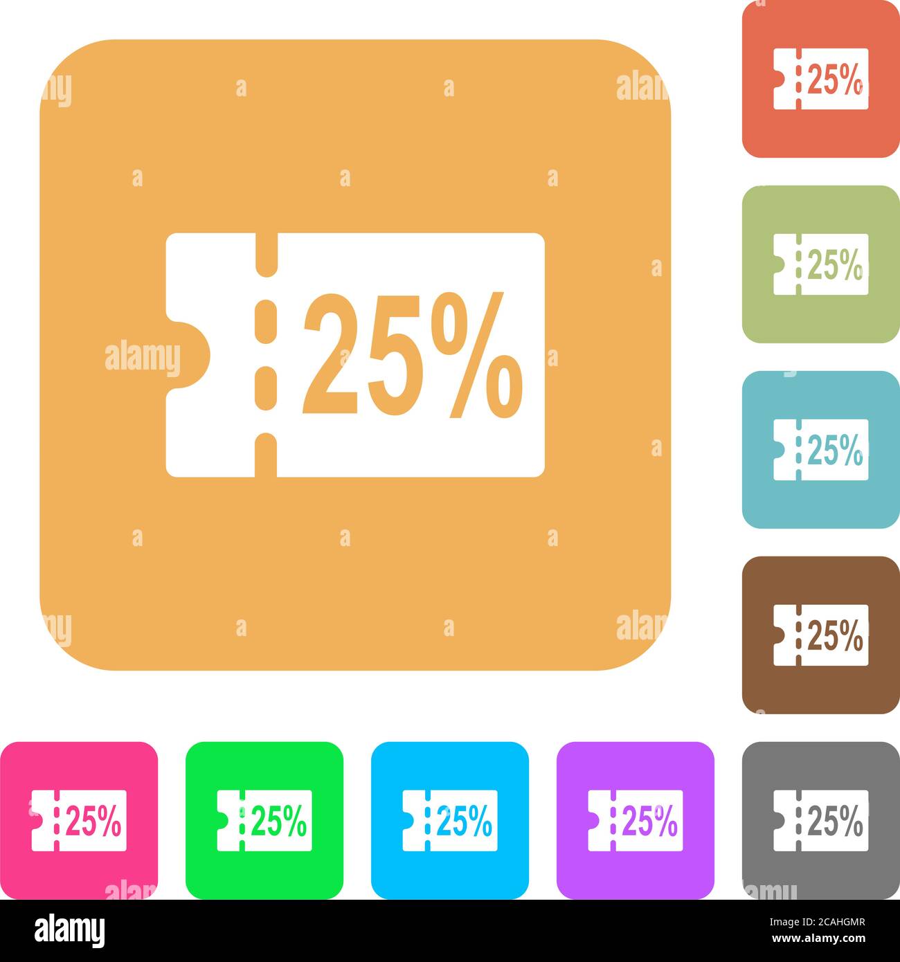 25 percent discount coupon flat icons on rounded square vivid color ...