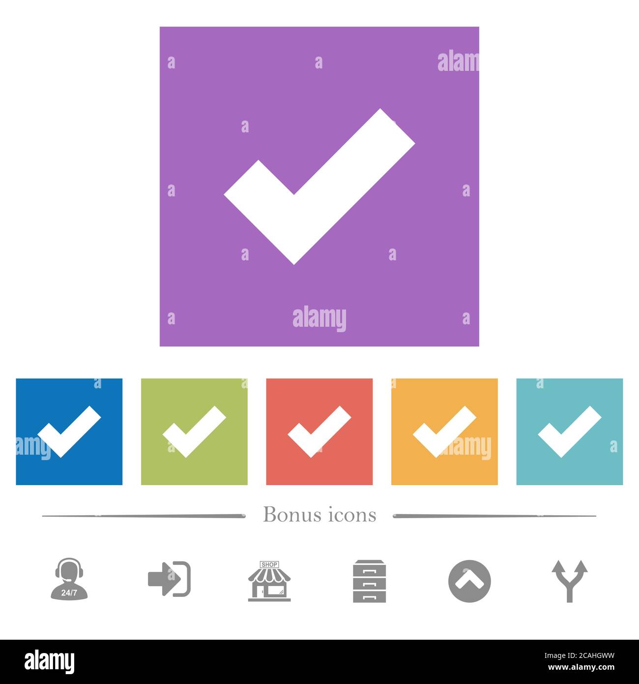 Ok flat white icons in square backgrounds. 6 bonus icons included Stock ...