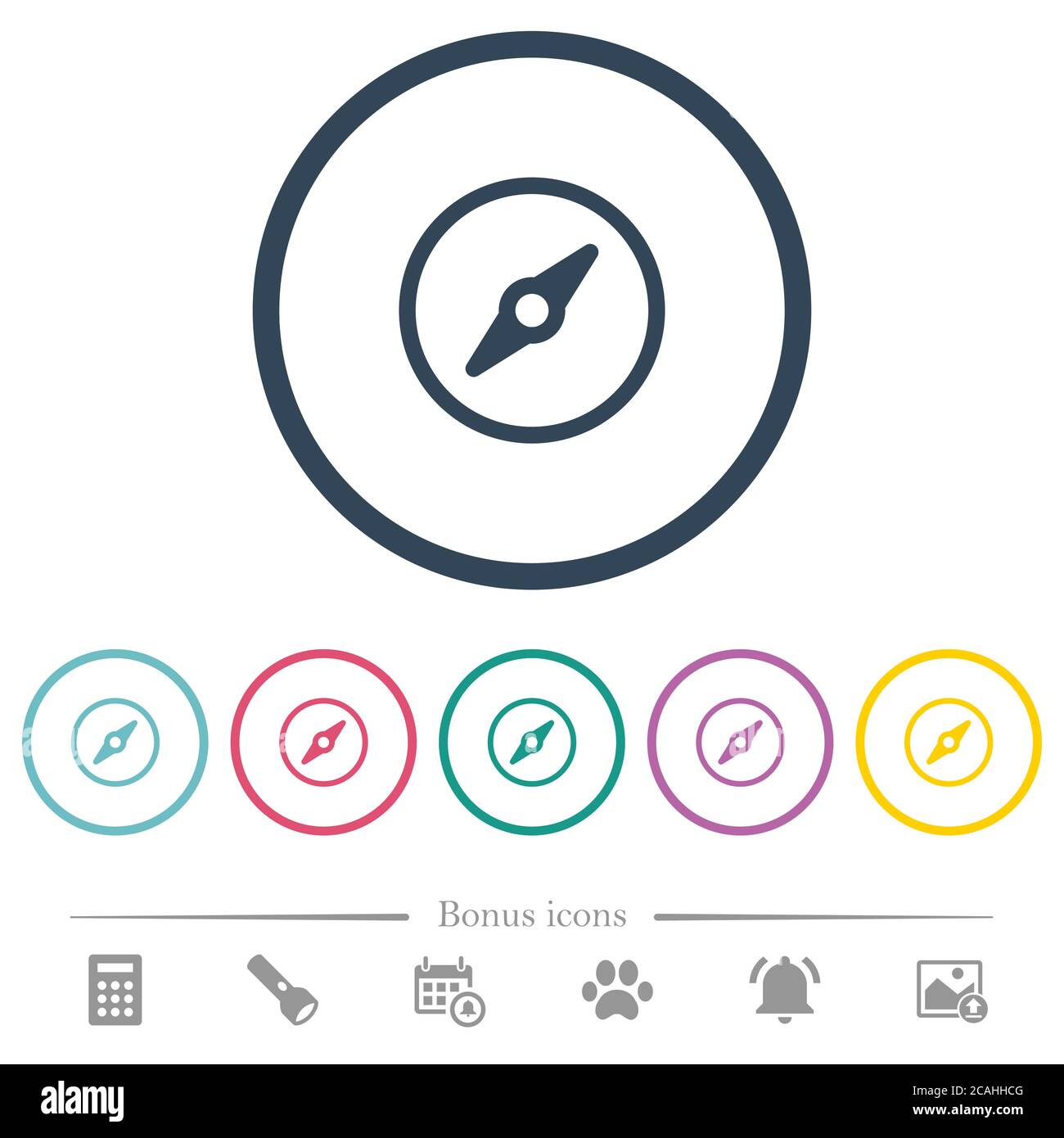 Simple compass flat color icons in round outlines. 6 bonus icons ...