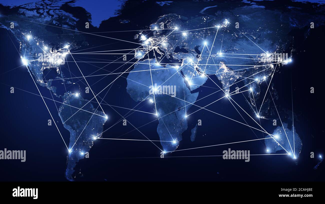 Global networking and international communication. World map as a ...
