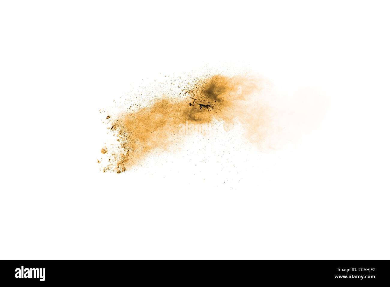 Brown powder dust cloud.Brown particles splattered on white background ...