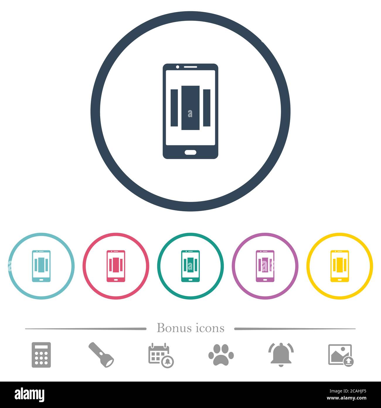 Setting up mobile homescreen flat color icons in round outlines. 6 ...