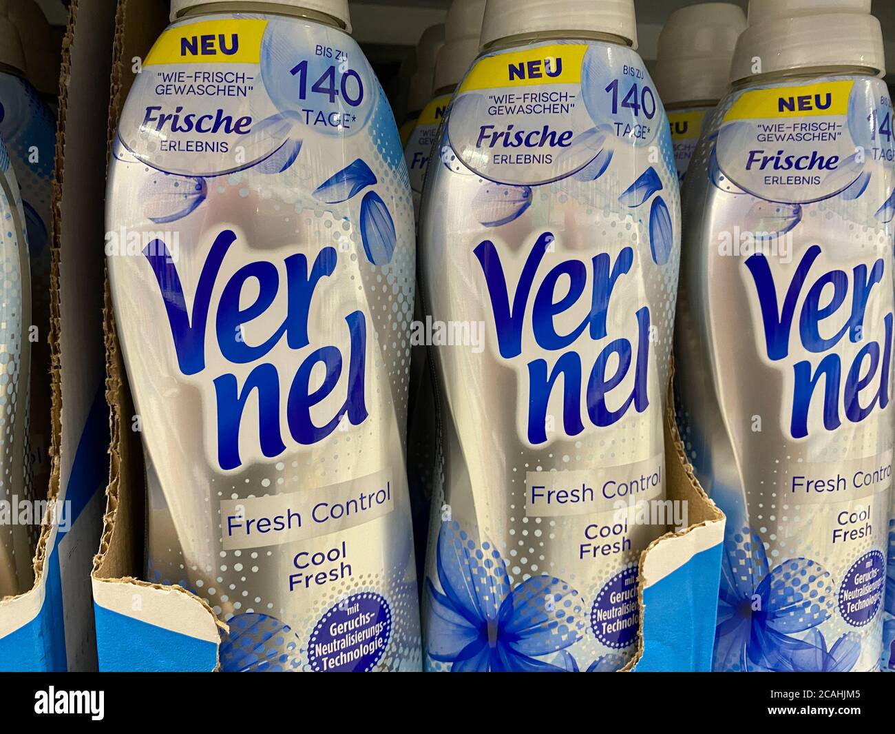 Viersen, Germany - July 9. 2020: Closeup of isolated bottles Vernel ...