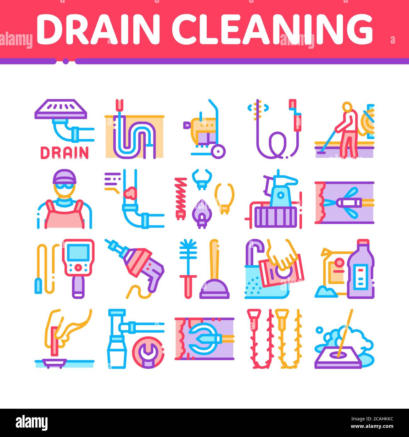 Drain Cleaning Service Collection Icons Set Vector Stock Vector Image ...
