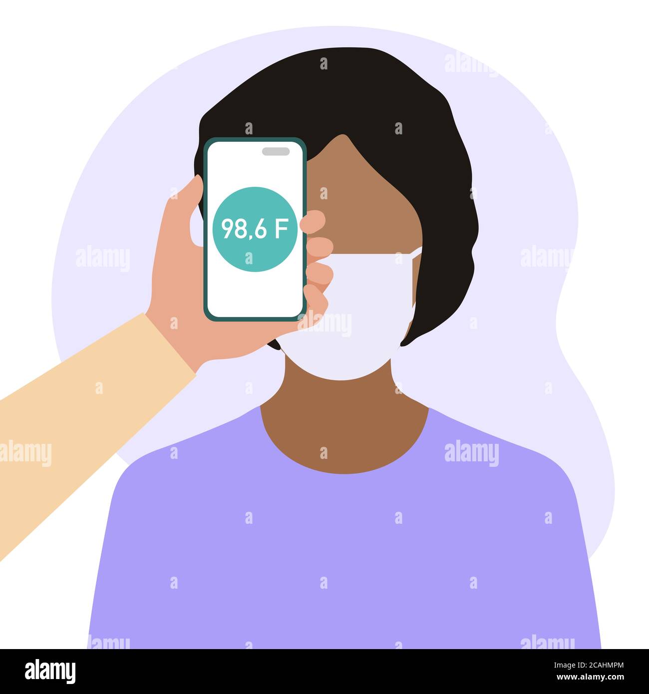 Vector illustration Phone placed on forehead of person remotely ...