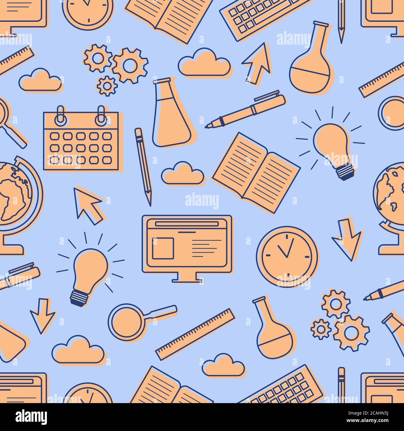 Vector education seamless pattern Illustration flasks, computer, book ...