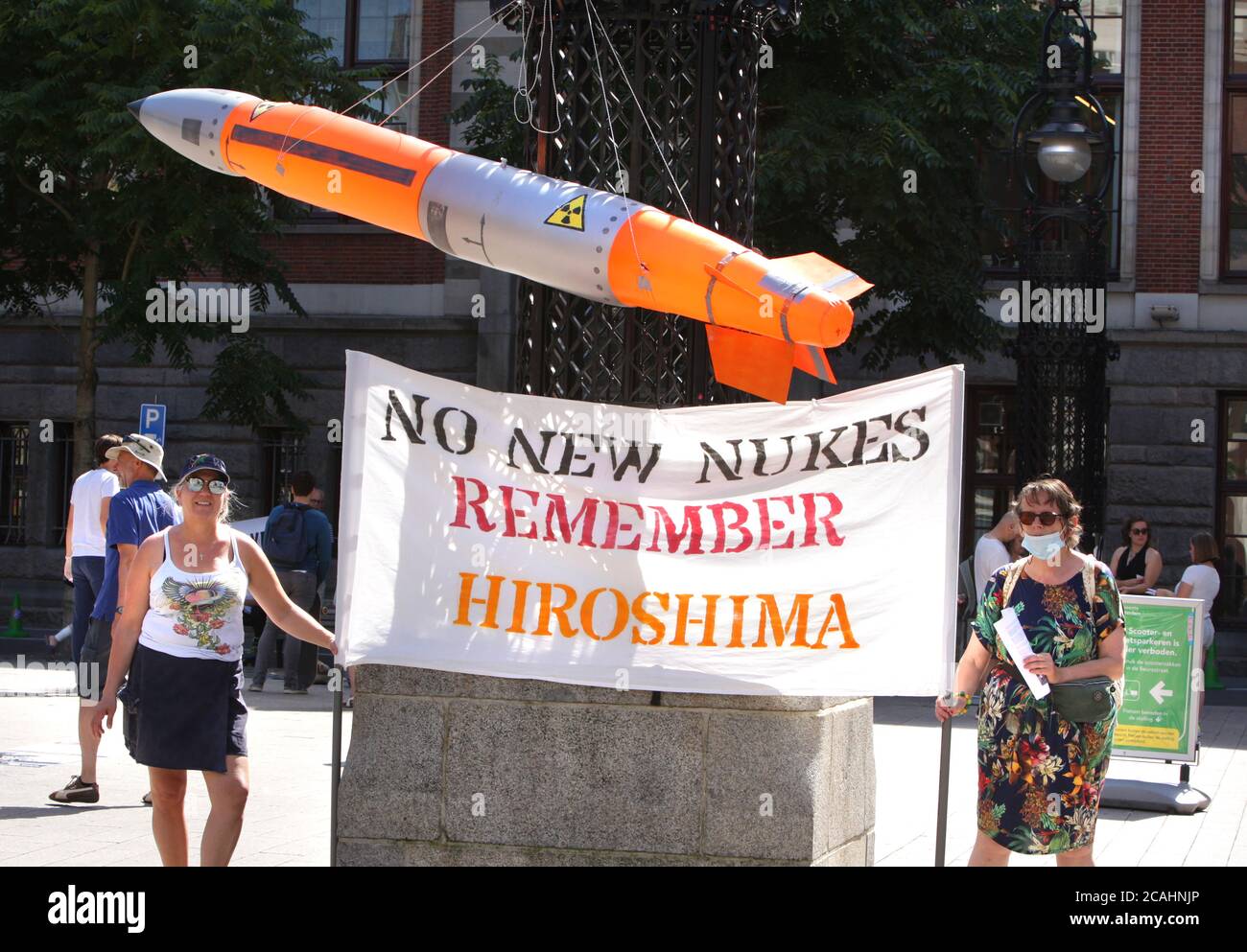 Anti-nuclear bombs activists protest over the during Hiroshima Day ...