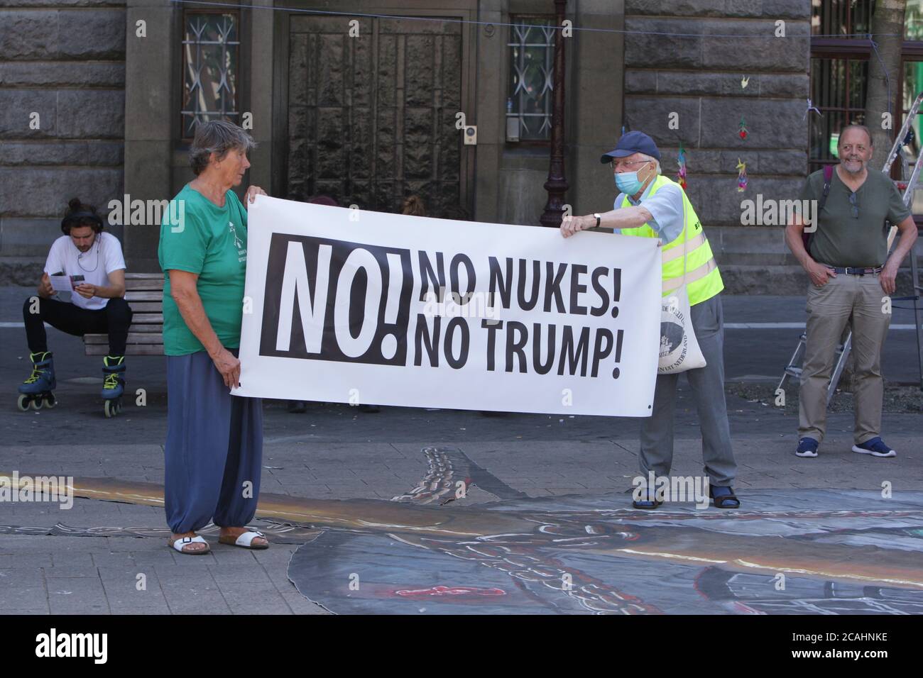 Anti-nuclear bombs activists protest during Hiroshima Day Action at the ...