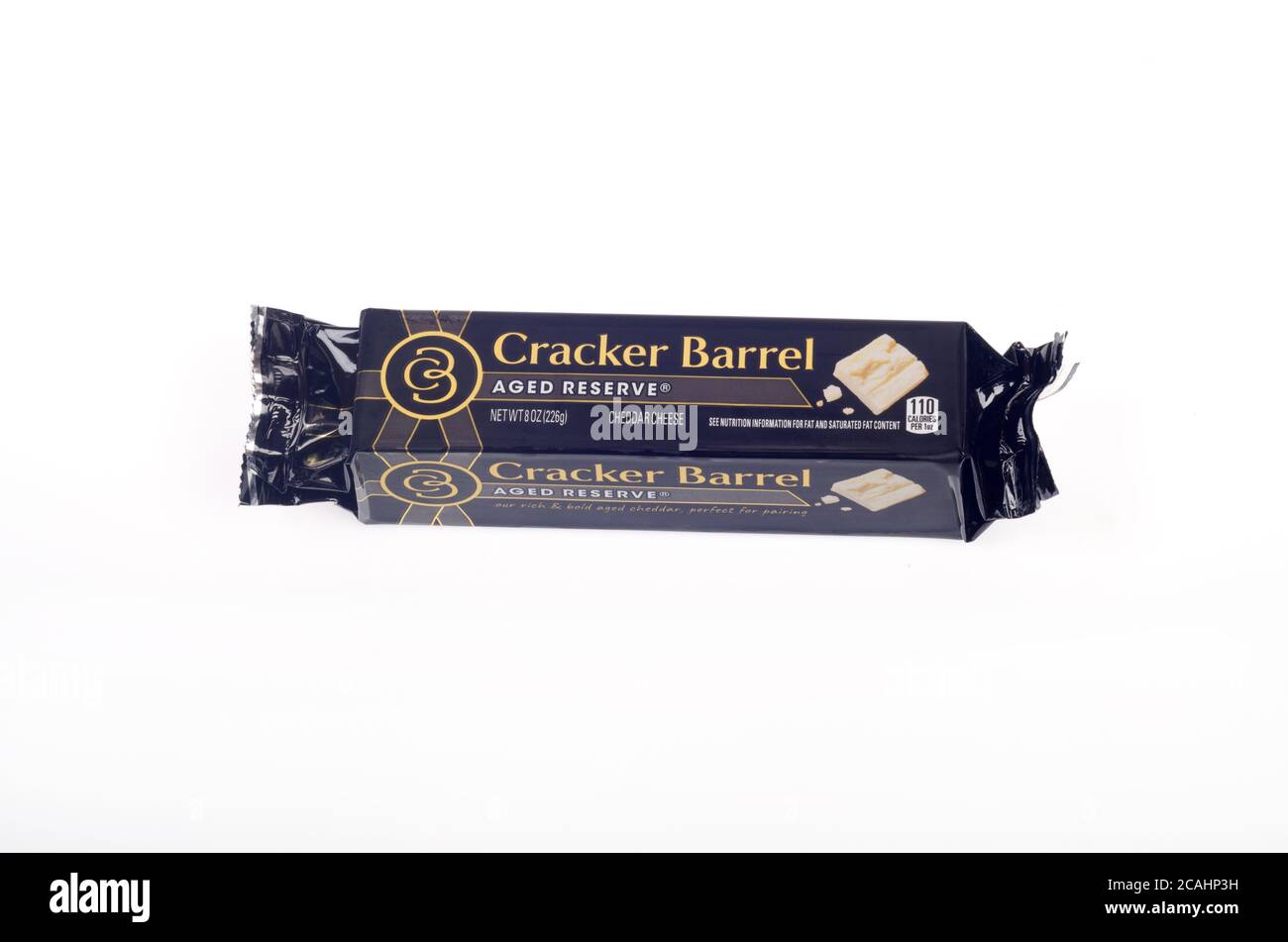 Cracker Barrel Aged Reserve Cheddar Cheese bar in wrapper on white ...