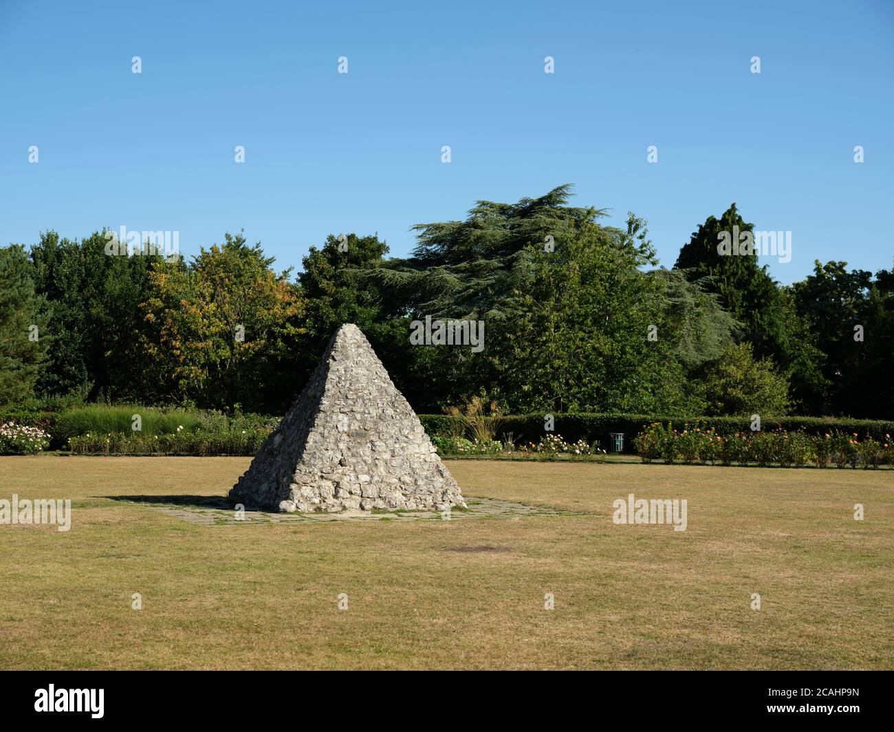 The stone pyramid in Reigate Castle Grounds and entrance to the ...