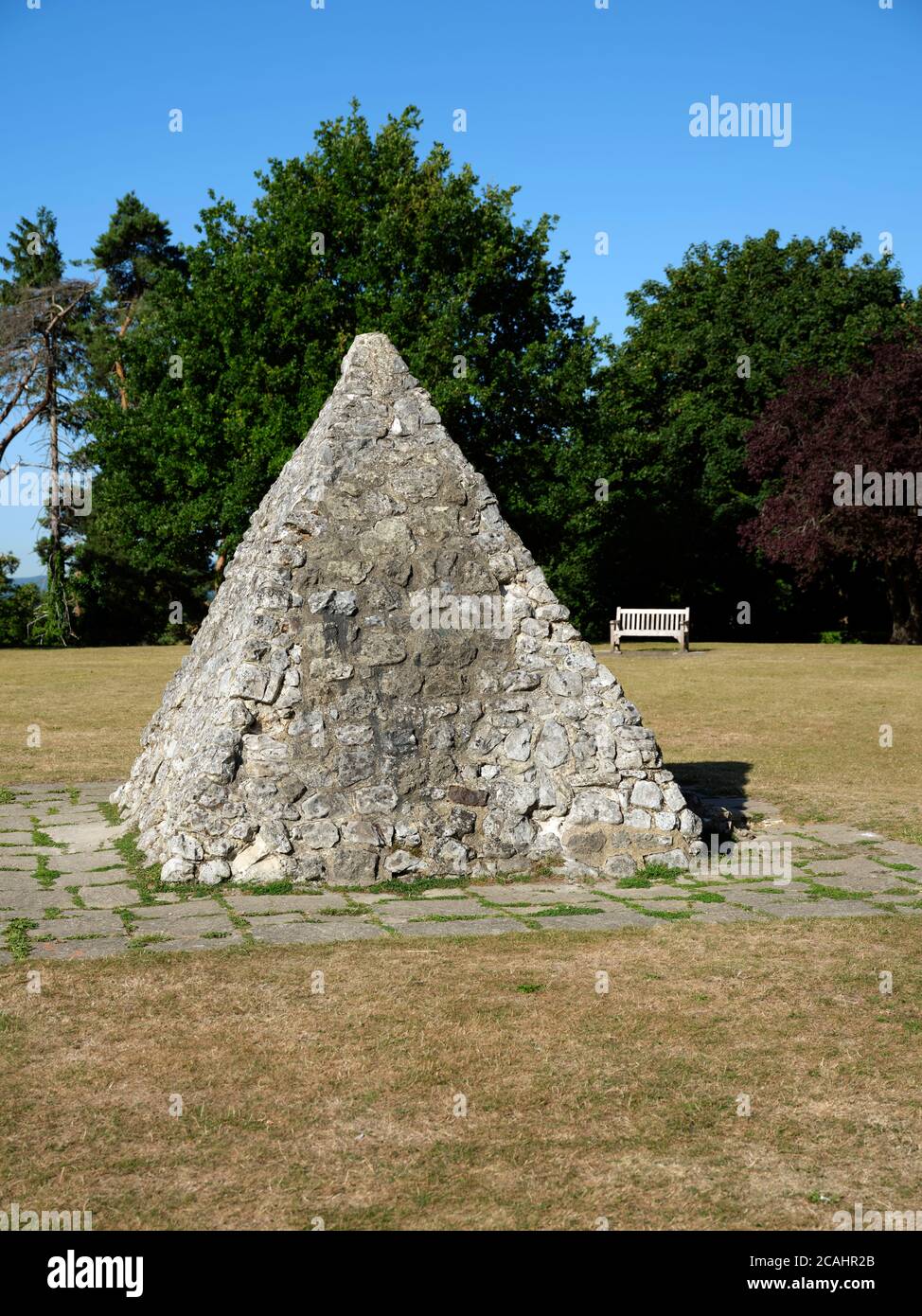 The stone pyramid in Reigate Castle Grounds and entrance to the ...