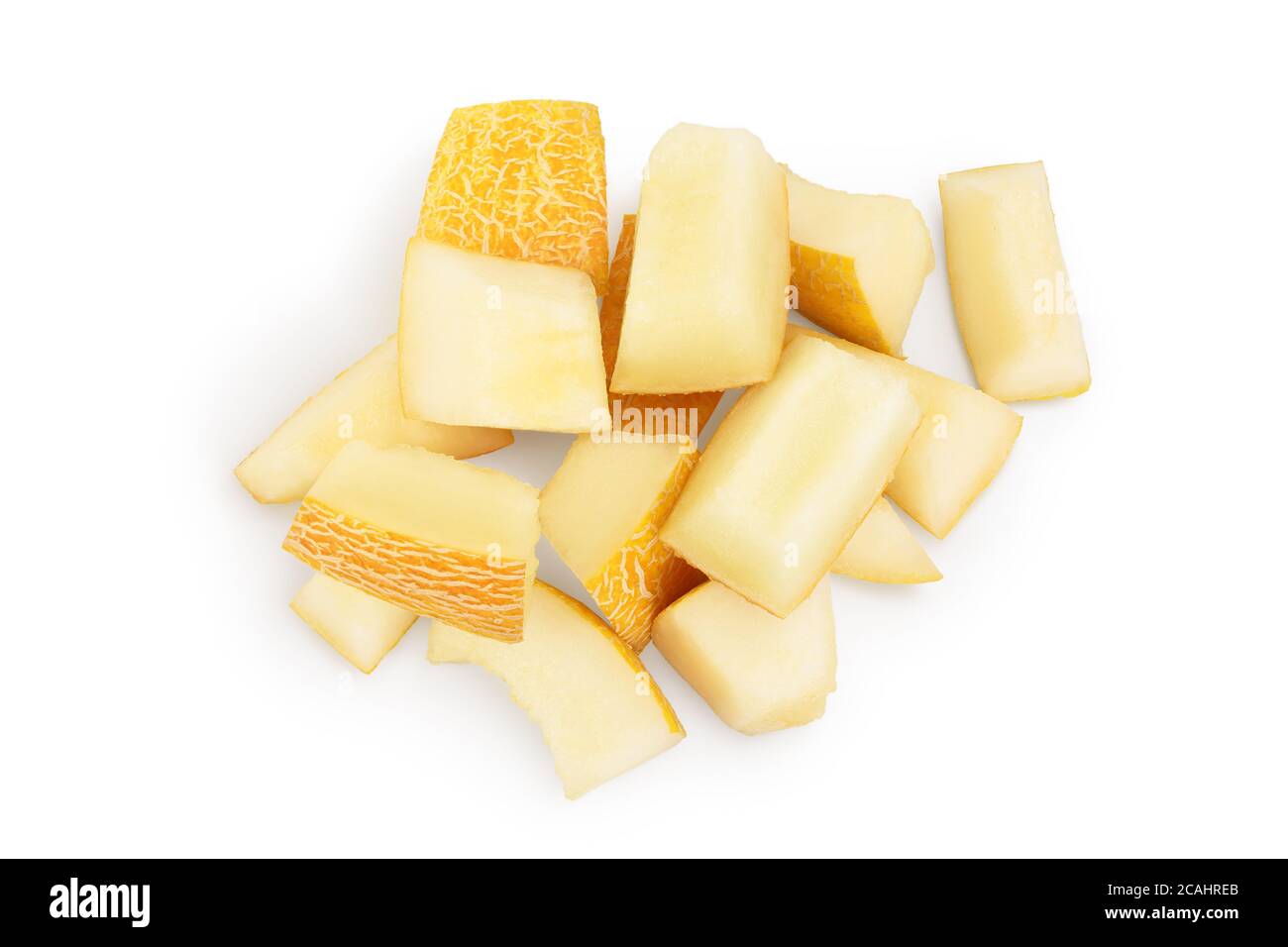 Melon diced isolated on white background with clipping path and full ...