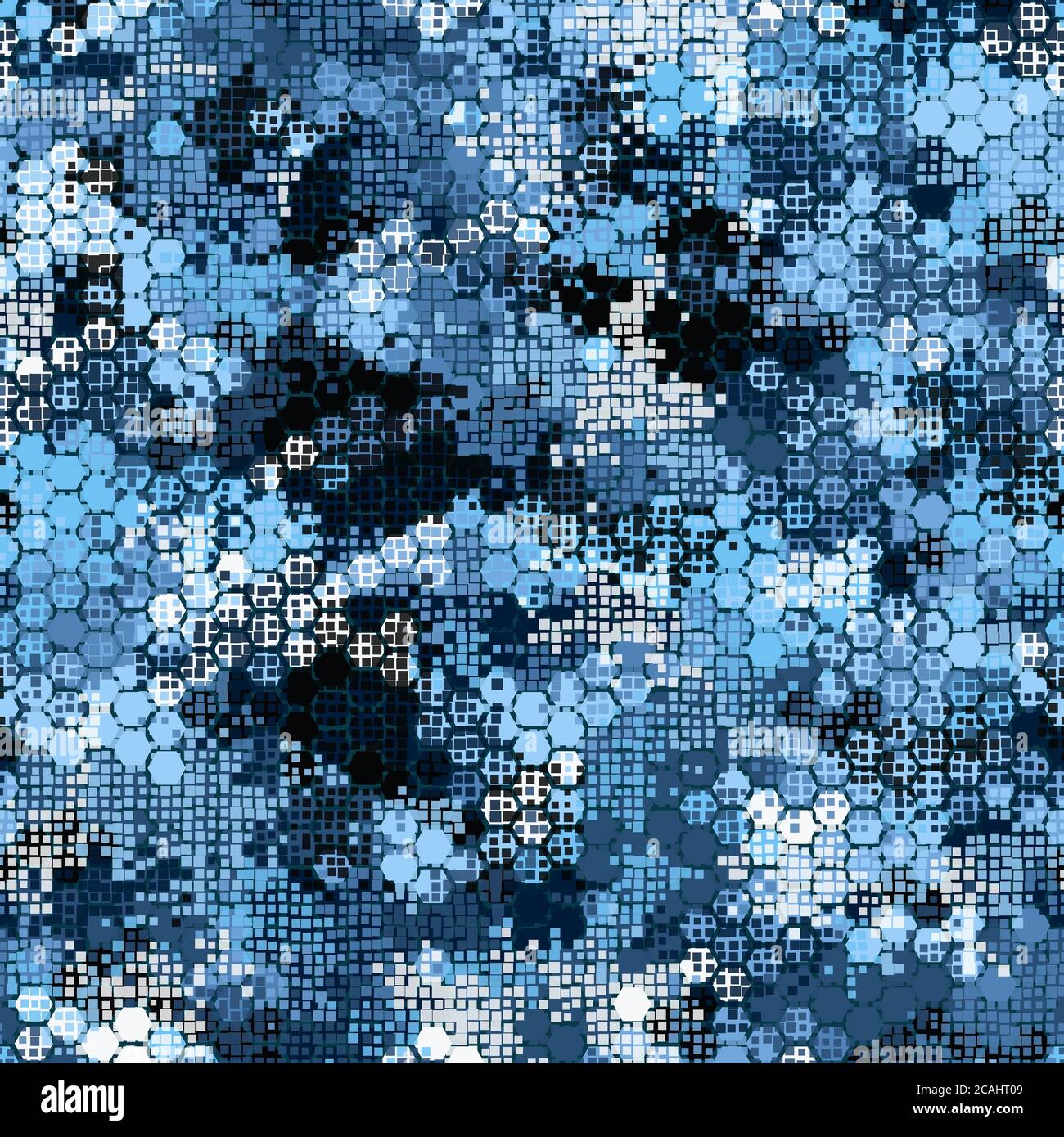 Camouflage seamless pattern with blue hexagonal endless geometric camo ...