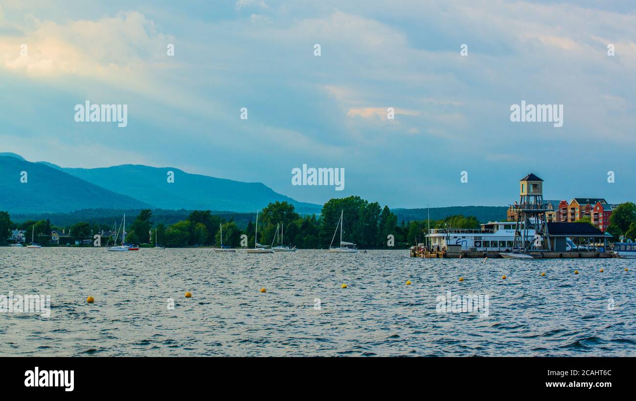 Magog, Canada - July 26 2020: Sunset by the Lac Memphrémagog Stock ...