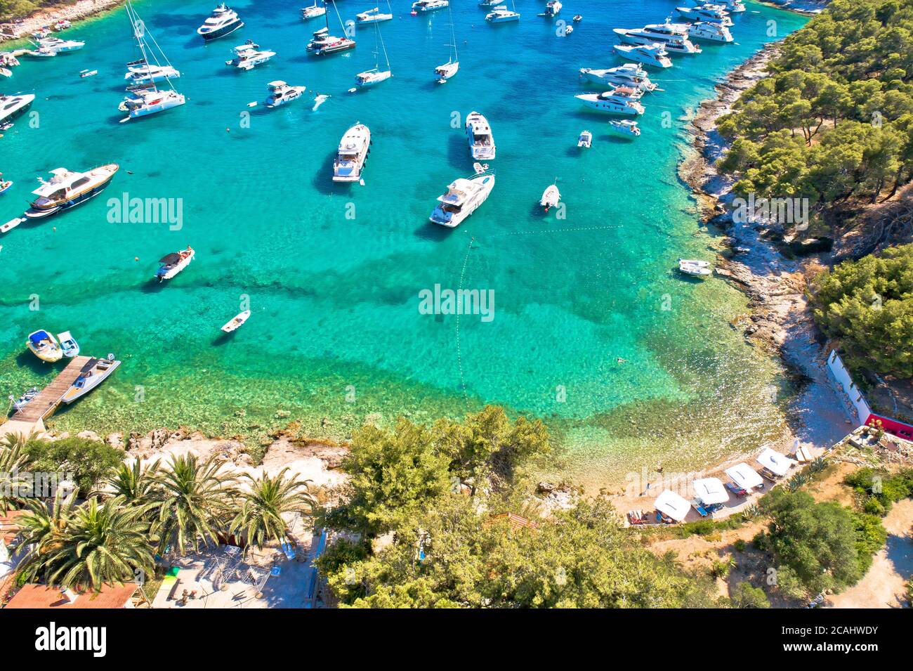 Aerial view of Palmizana, sailing cove and turquoise beach on Pakleni ...