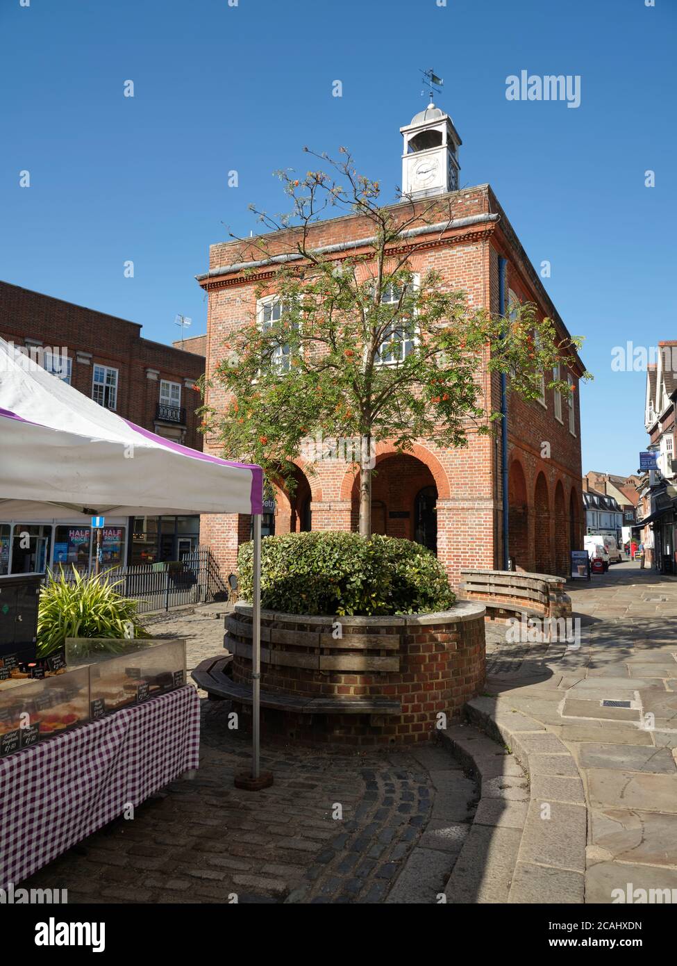 Reigate High Street and the Old Town Market Hall in Reigate Surrey ...
