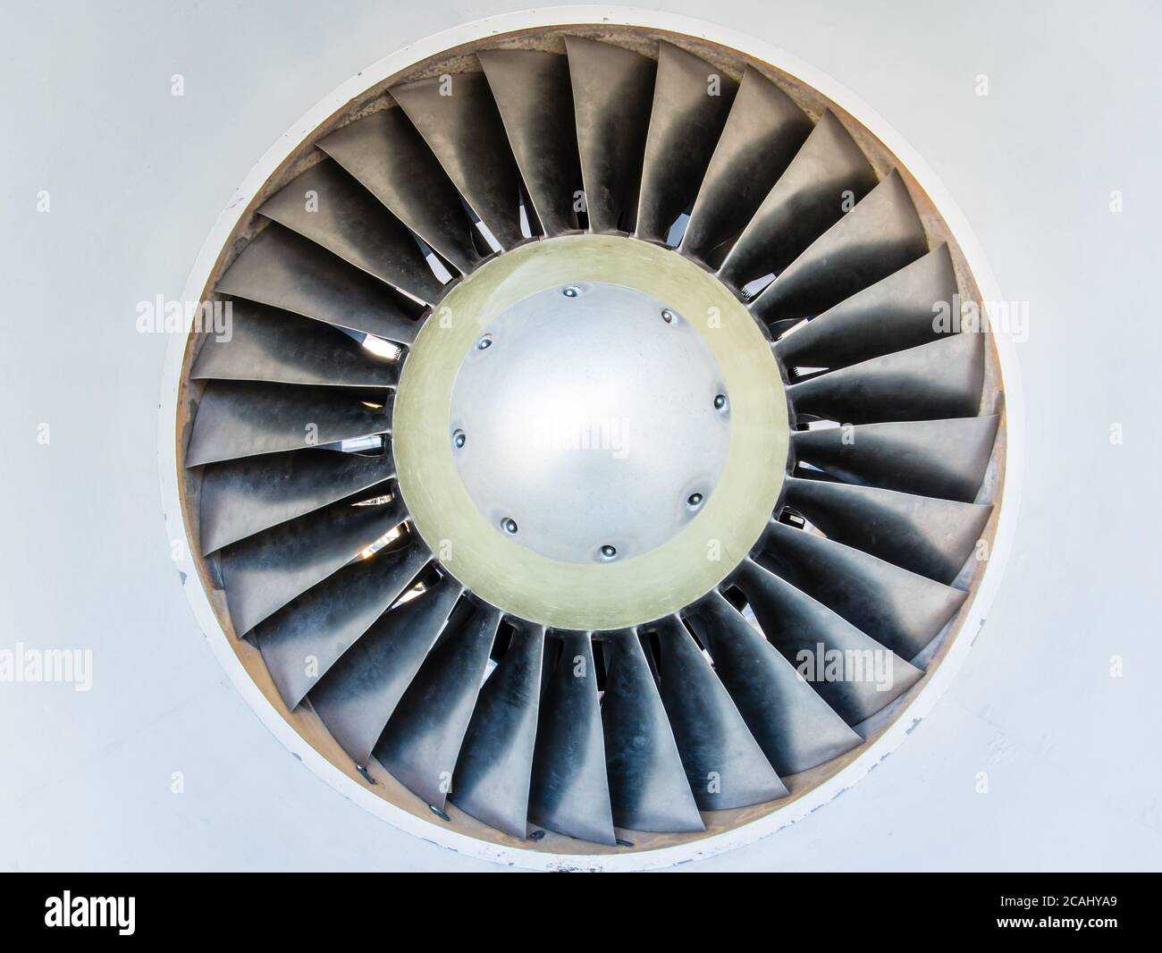 Top closeup view of a spinning jet engine Stock Photo - Alamy
