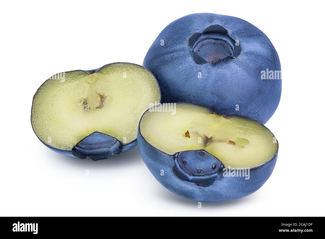 fresh blueberry and half isolated on white background closeup with ...