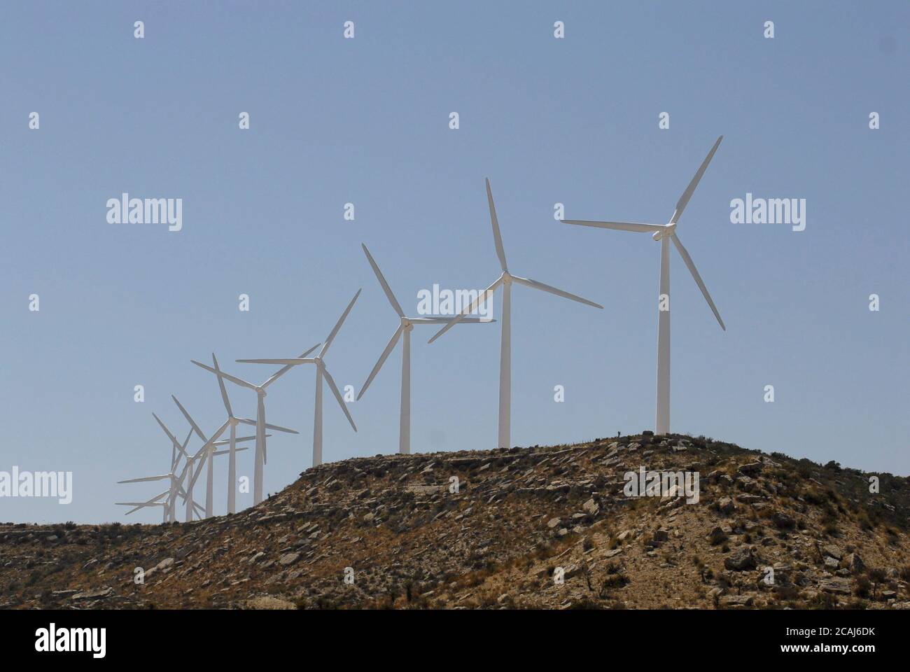 McCamey, Texas USA, March, 2006: Wind farms occupy the mesas around ...