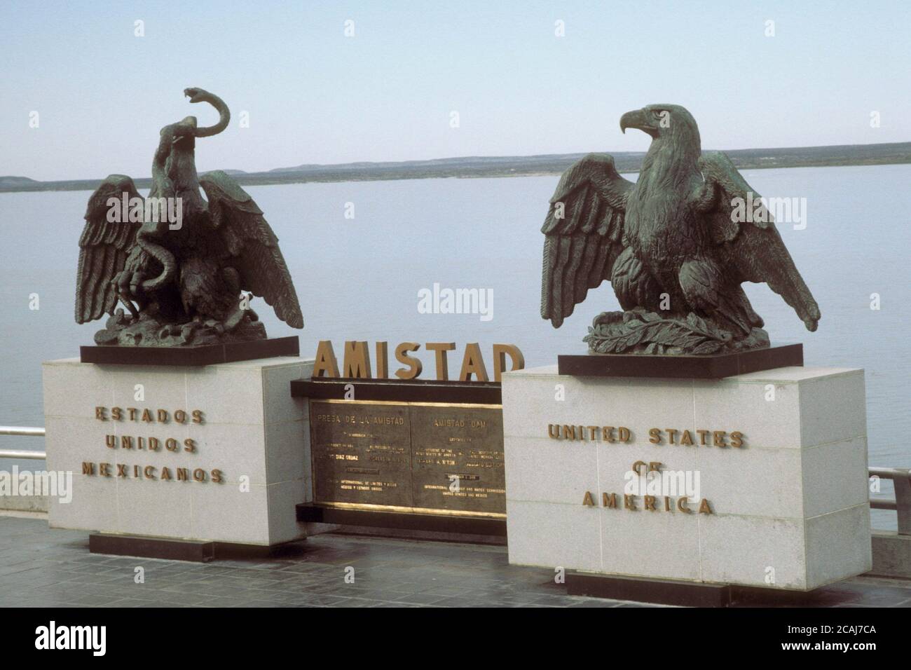 Lake Amistad, Texas USA: American bald eagle statue (right), paired ...