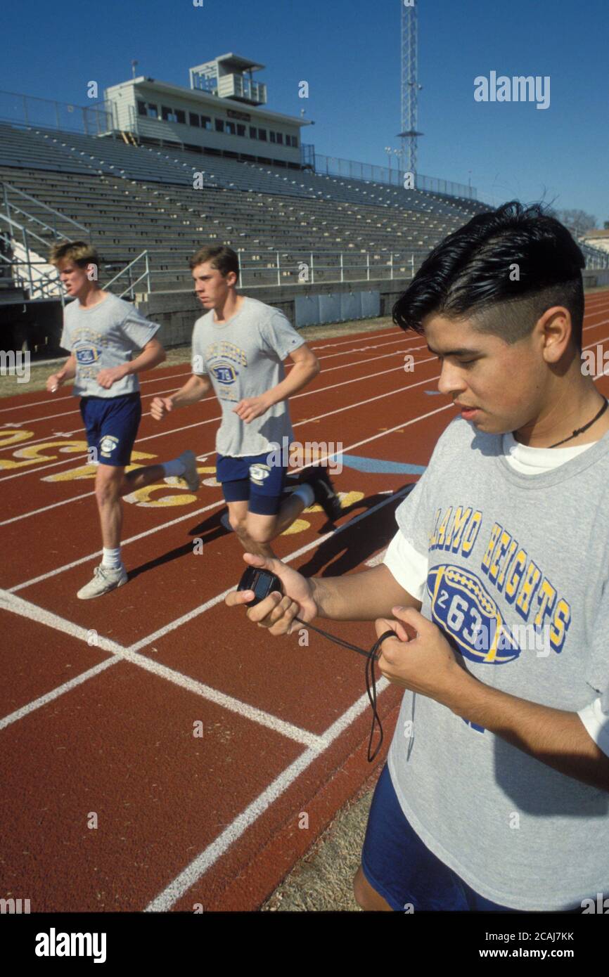 San Antonio, Texas USA: High school student holds stopwatch as he times ...