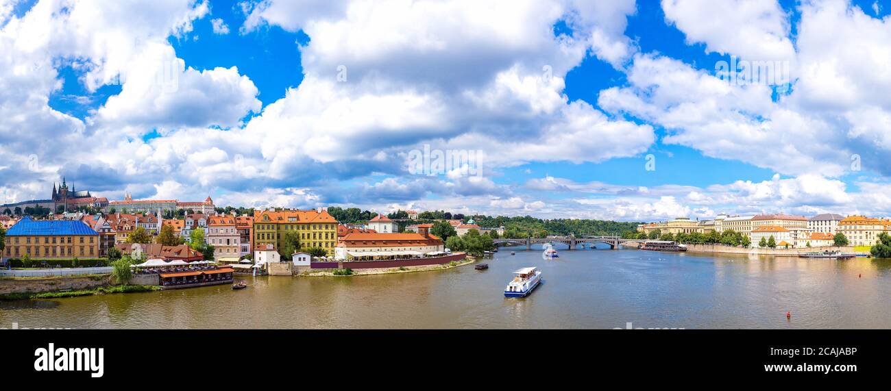 Cityscape of Prague. Panoramic view of Prague and river Vltava in Prague in summer Stock Photo ...
