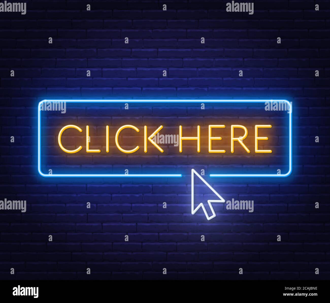 Click here neon sign on brick wall background Stock Vector Image & Art ...