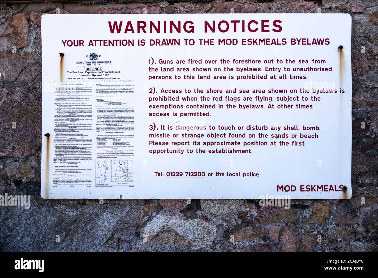 M.O.D. warning notice at Ravenglass, Lake District, England Stock Photo ...