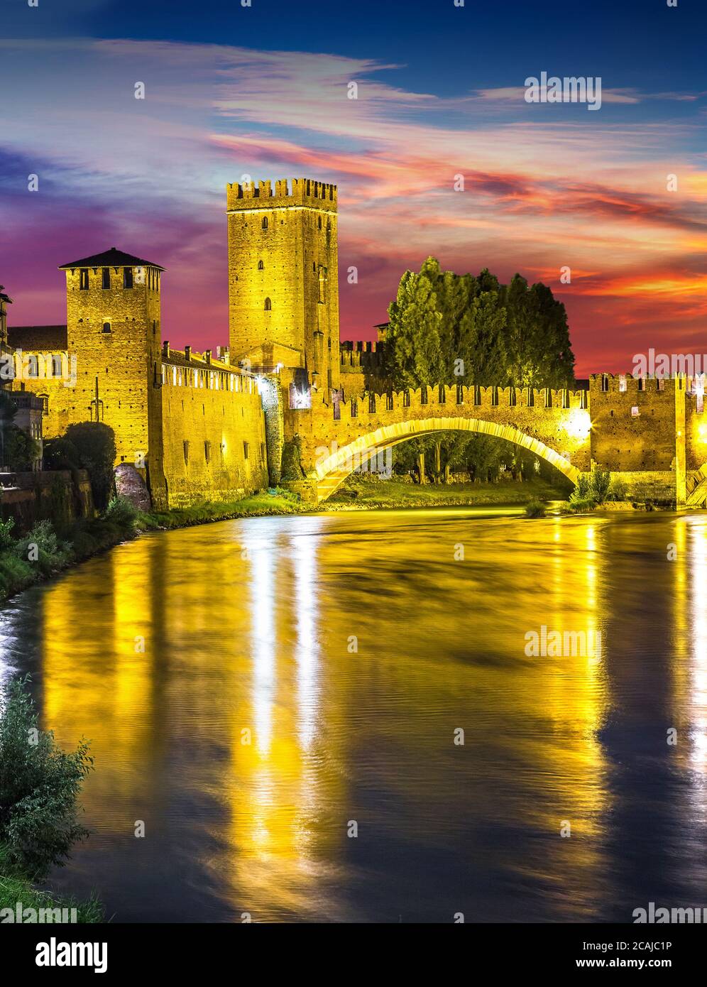 Castle Vecchio at summer night in Verona, Italy Stock Photo - Alamy